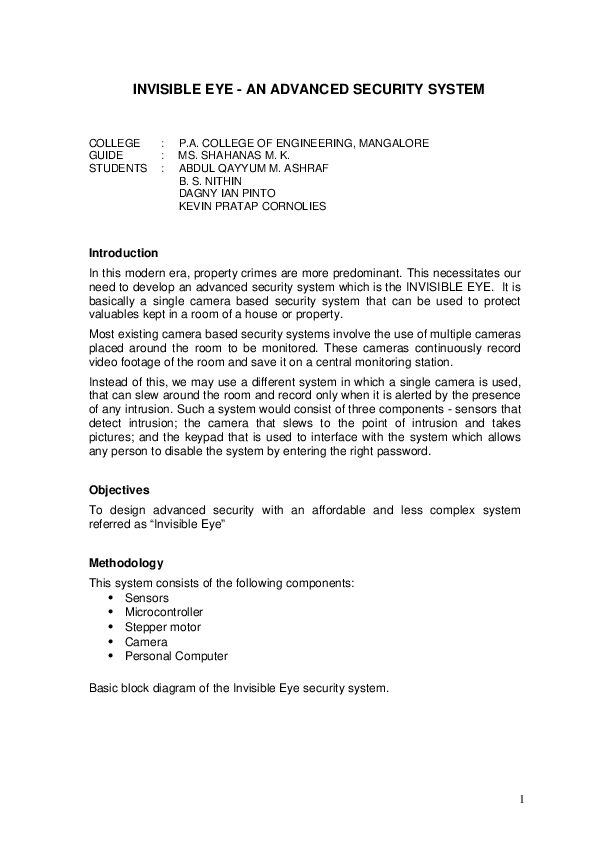 (PDF) INVISIBLE EYE -AN ADVANCED SECURITY SYSTEM
