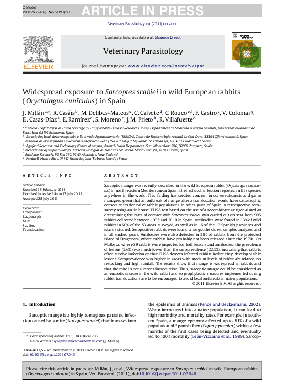 (PDF) Widespread exposure to Sarcoptes scabiei in wild European rabbits ...