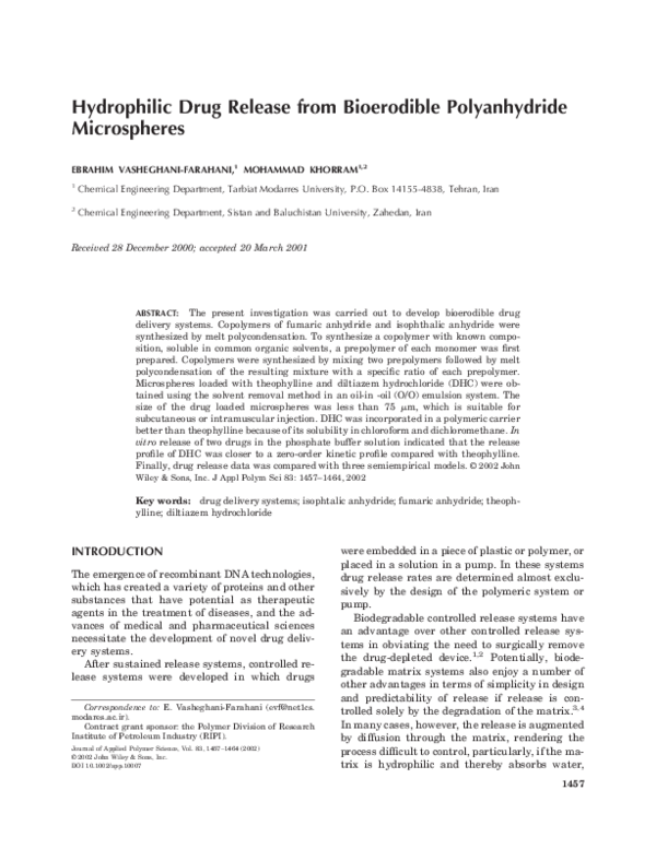 (PDF) Hydrophilic drug release from bioerodible polyanhydride ...
