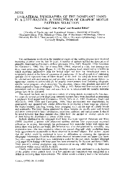 (PDF) Unilateral Dysgraphia of the Dominant Hand in a Left-Hander: A ...