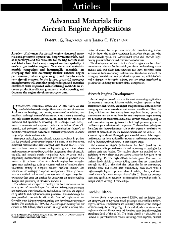 (PDF) Advanced materials for aircraft engine applications