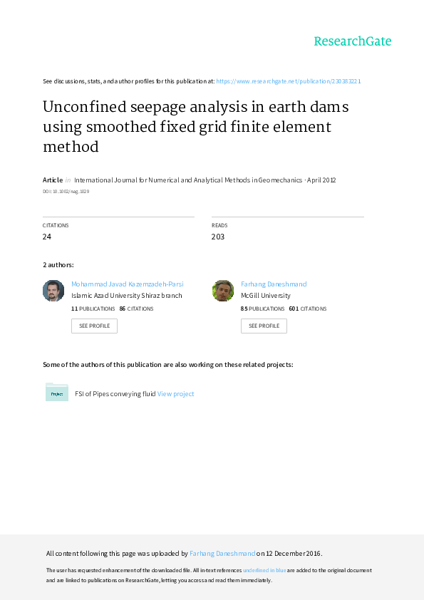 (PDF) Unconfined seepage analysis in earth dams using smoothed fixed grid finite element method
