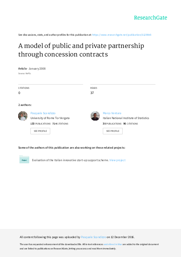 (PDF) A model of public and private partnership through concession ...