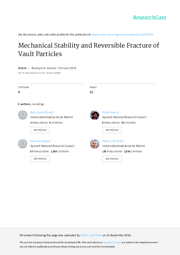 (PDF) Mechanical Stability and Reversible Fracture of Vault Particles