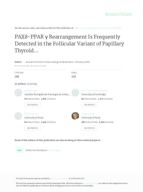 (PDF) Frequent PAX8-PPAR γ Rearrangement in FVPTC