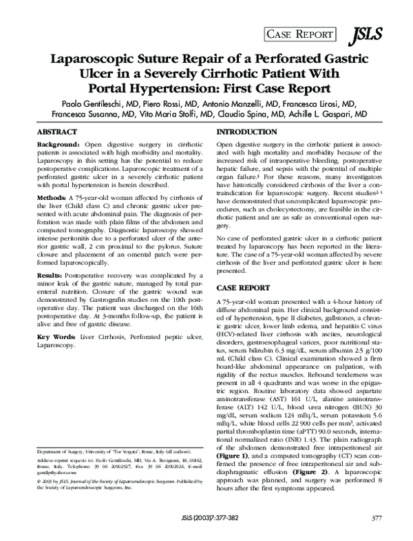 (PDF) Laparoscopic treatment of perforated duodenal ulcer -- a multicenter study | Claudiu ...
