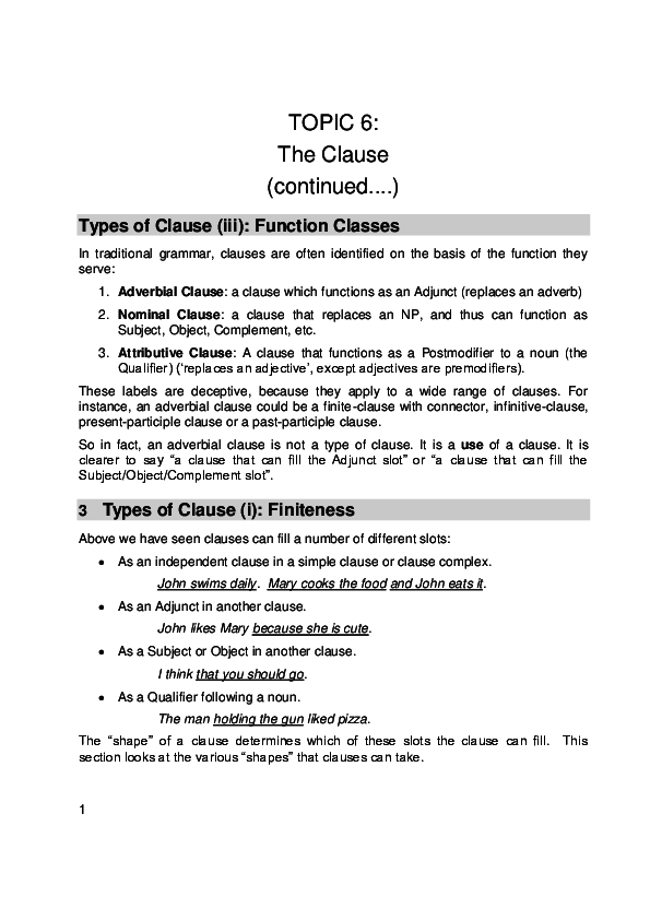 (PDF) Types of Clause (iii): Function Classes