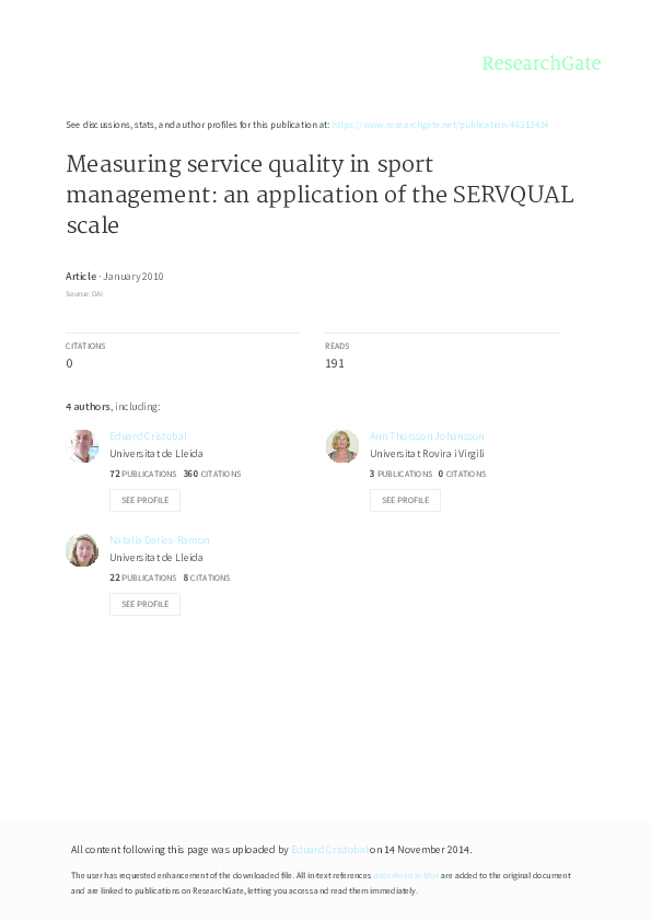 (PDF) Measuring service quality in sport management: an application of ...