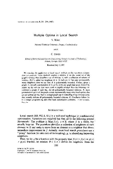 (PDF) Multiple optima in local search