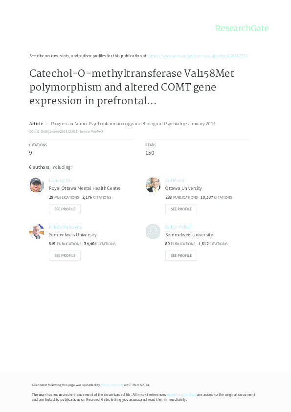 (PDF) Catechol-O-Methyltransferase Val 158 Met Polymorphism in ...