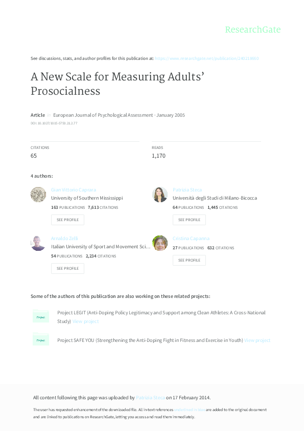 (PDF) A new scale for measuring adults' prosocialness