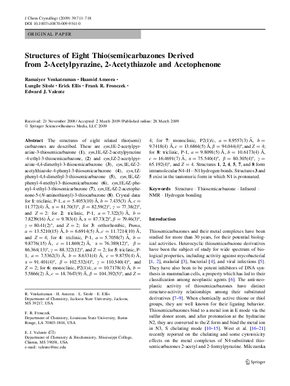 (PDF) Structures of Eight Thio (semi) carbazones Derived from 2 ...
