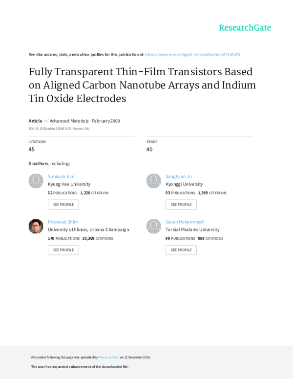 (PDF) Fully Transparent Thin-Film Transistors Based on Aligned Carbon ...