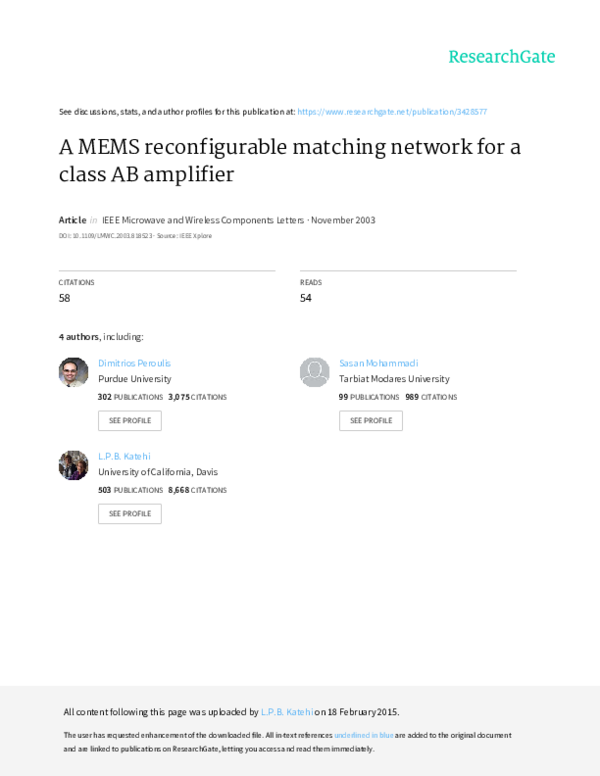 (PDF) A MEMS reconfigurable matching network for a class AB amplifier