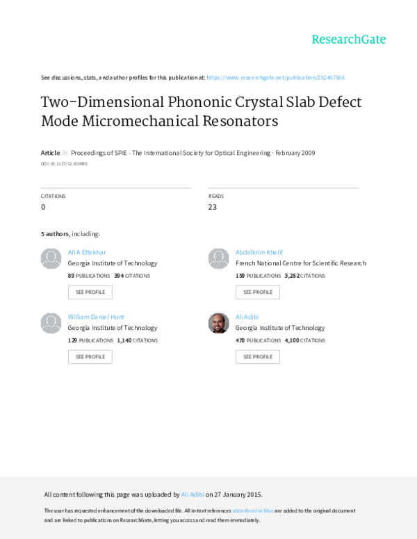 (PDF) Two-dimensional phononic crystal slab defect mode micromechanical ...