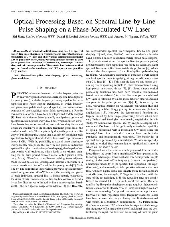 (PDF) Optical Processing Based on Spectral Line-by-Line Pulse Shaping ...