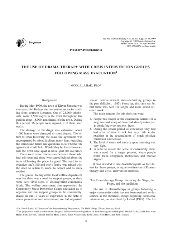 (PDF) The use of drama therapy with crisis intervention groups ...