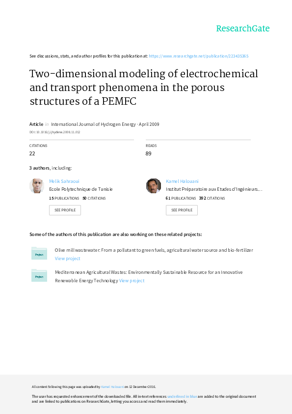 (PDF) Two-dimensional modeling of electrochemical and transport ...