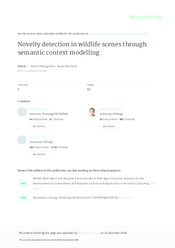 Pdf Novelty Detection In Wildlife Scenes Through Semantic Context Modelling