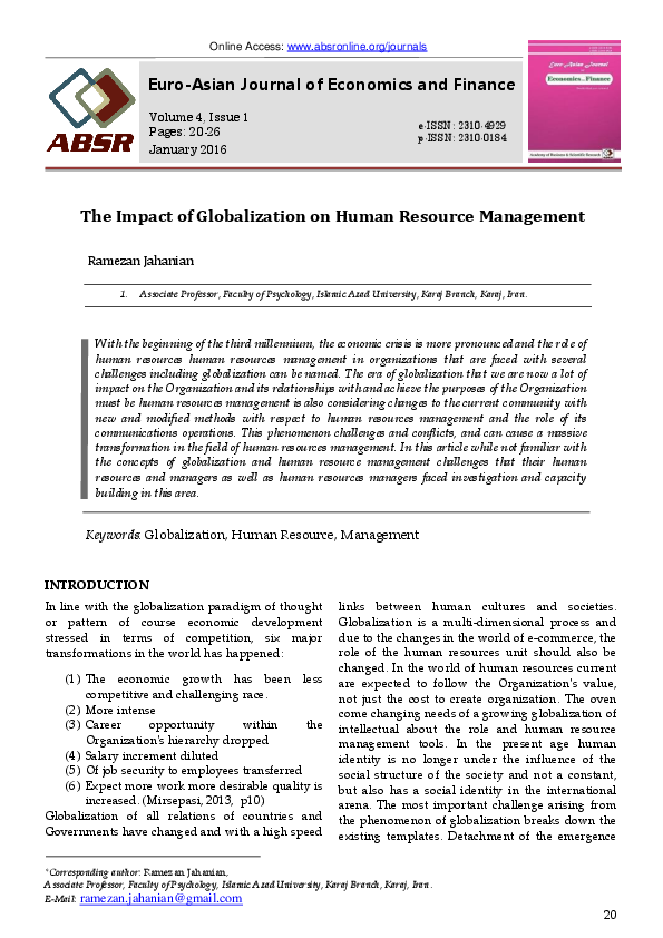 (PDF) The Impact of Globalization on Human Resource Management