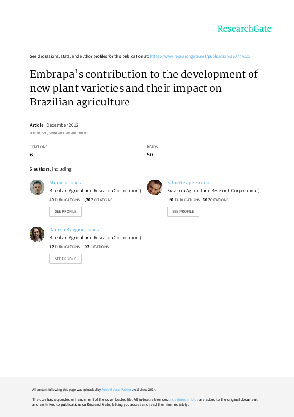 (PDF) Embrapa's contribution to the development of new plant varieties ...