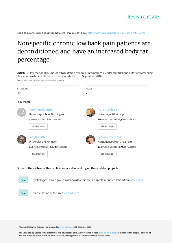 (PDF) Nonspecific chronic low back pain patients are deconditioned and ...