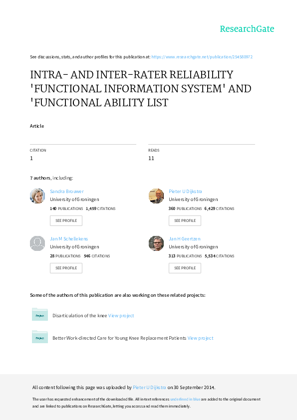(PDF) Intra- and Inter-Rater Reliability 'Functional Information System ...