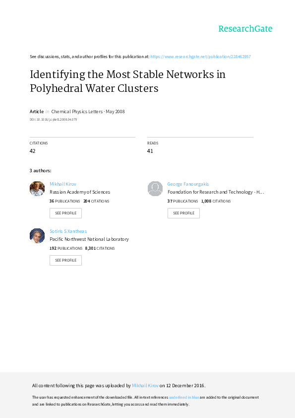 (PDF) Identifying the most stable networks in polyhedral water clusters