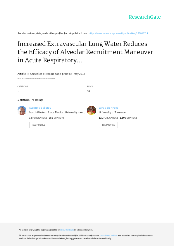 (PDF) Increased extravascular lung water reduces the efficacy of alveolar recruitment maneuver ...