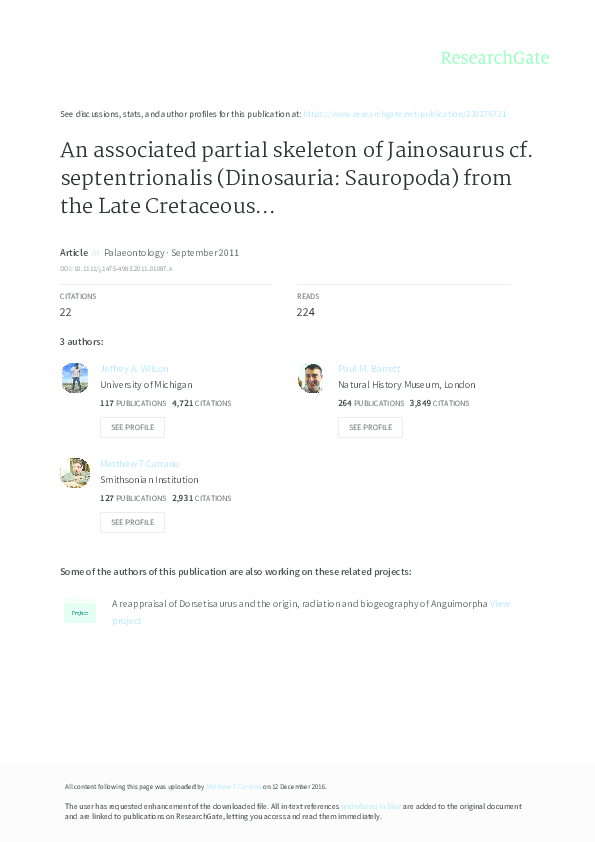 (PDF) An associated partial skeleton of Jainosaurus cf. septentrionalis ...
