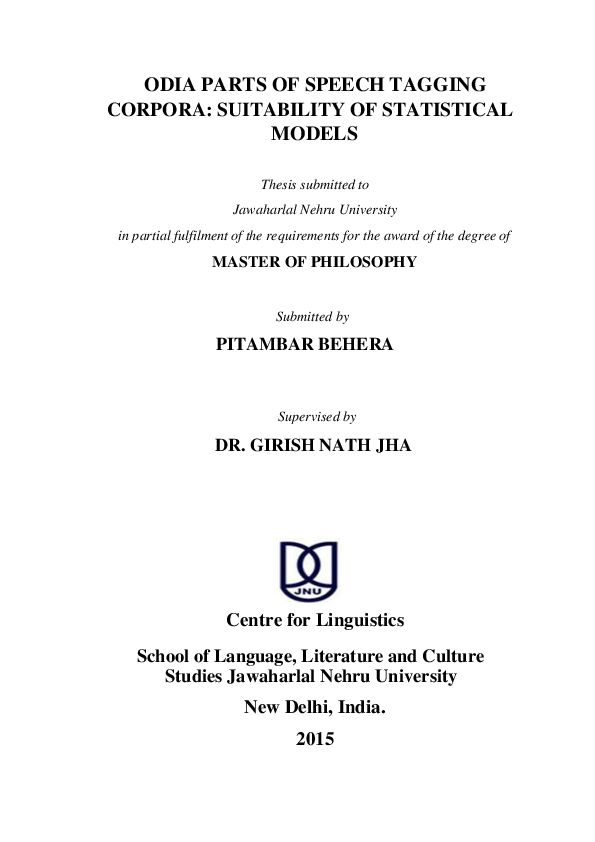(PDF) ODIA PARTS OF SPEECH TAGGING CORPORA: SUITABILITY OF STATISTICAL MODELS | Dr. Pitambar ...
