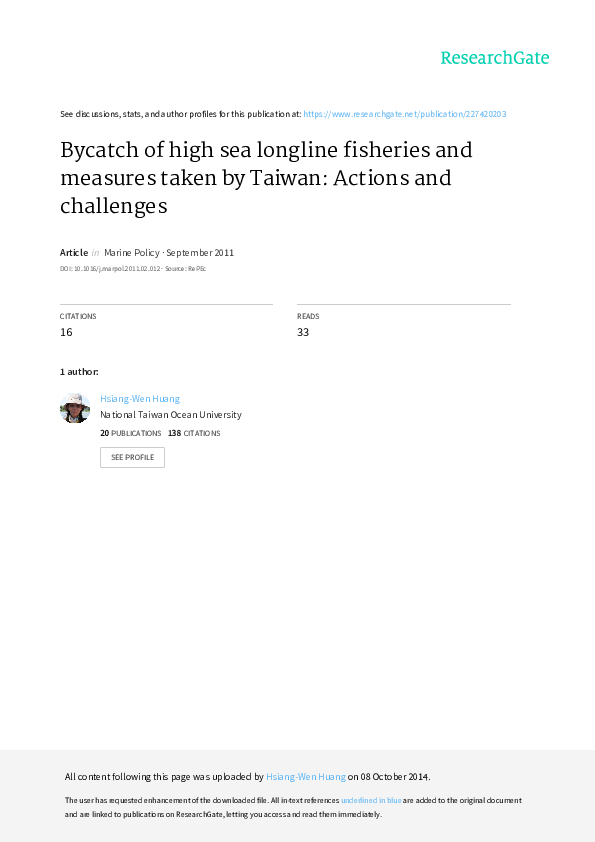 (PDF) Bycatch of high sea longline fisheries and measures taken by ...