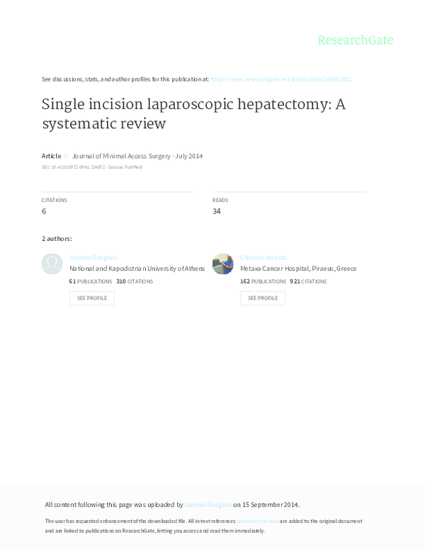 Pdf Single Incision Laparoscopic Hepatectomy A Systematic Review