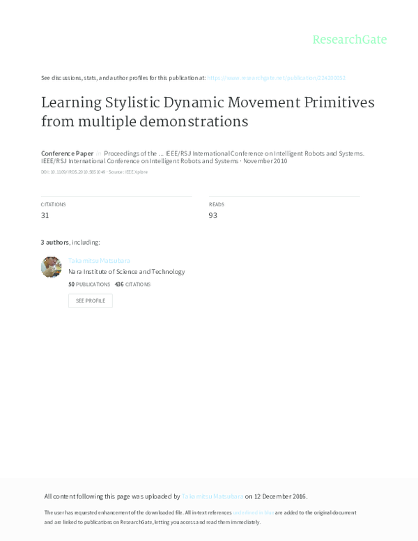 (PDF) Learning stylistic dynamic movement primitives from multiple demonstrations
