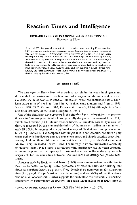 (PDF) Reaction times and intelligence