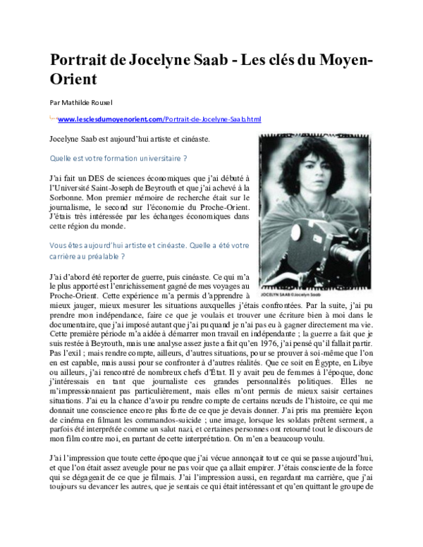 (PDF) Portrait de Jocelyne Saab, cinéaste et artiste libanaise ...