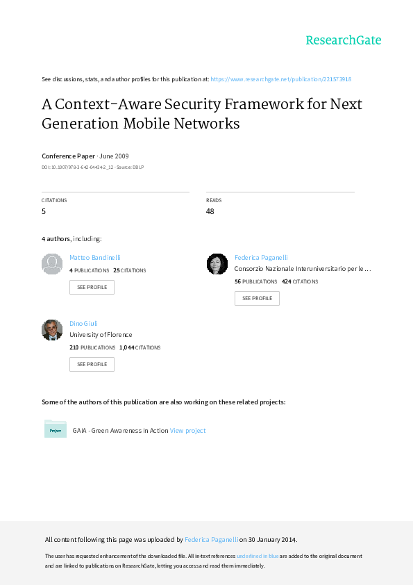 (PDF) A Context-Aware Security Framework for Next Generation Mobile Networks