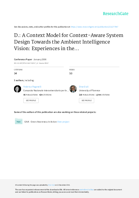 Pdf A Context Model For Context Aware System Design Towards The
