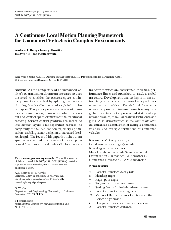 (PDF) A Continuous Local Motion Planning Framework for Unmanned ...