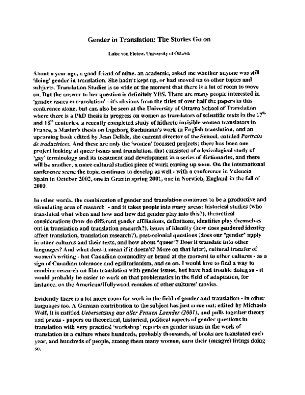 (PDF) Gender in Translation: The Issues go on