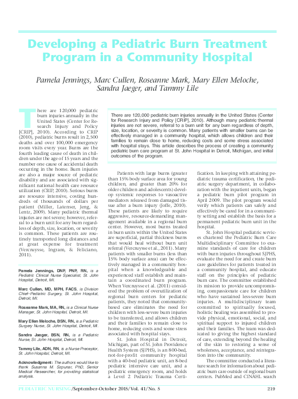 (PDF) Developing a Pediatric Burn Treatment Program in a Community Hospital