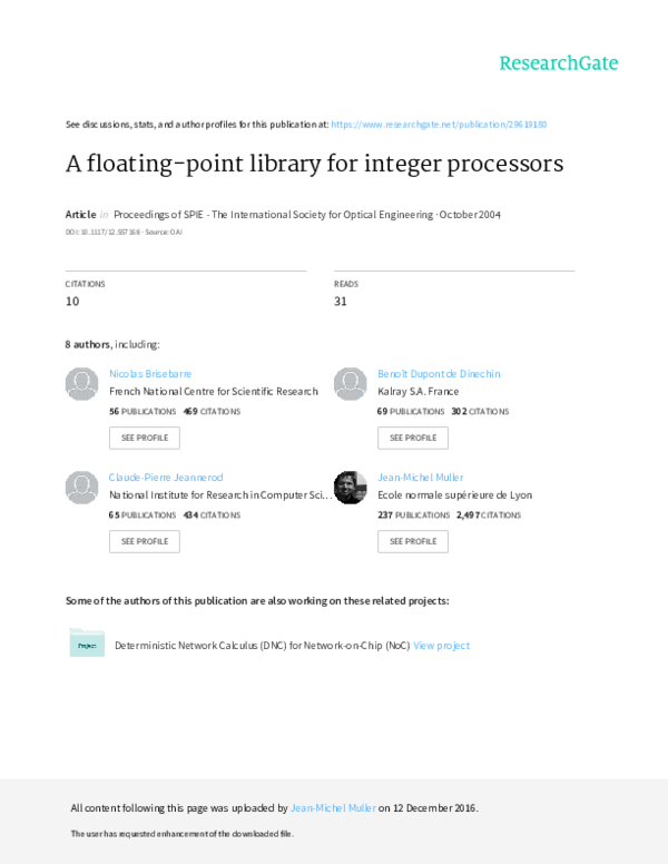 (PDF) A floating-point library for integer processors