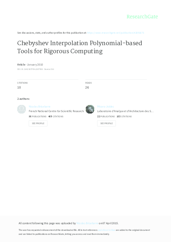 Pdf Chebyshev Interpolation Polynomial Based Tools For Rigorous Computing