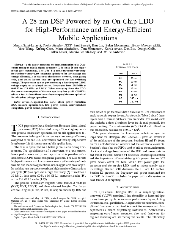 (PDF) A 28 nm DSP Powered by an On-Chip LDO for High-Performance and ...