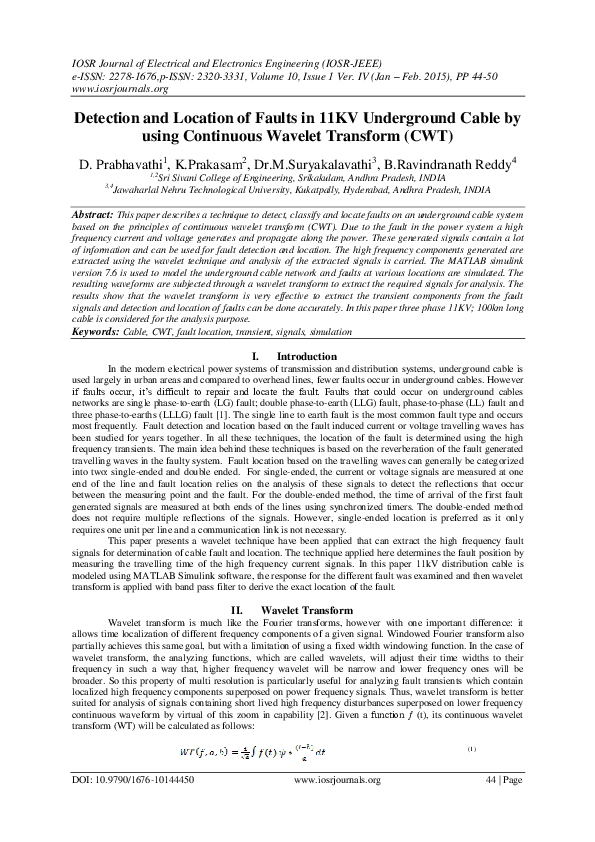 Pdf Detection And Location Of Faults In 11kv Underground Cable By Using Continuous Wavelet