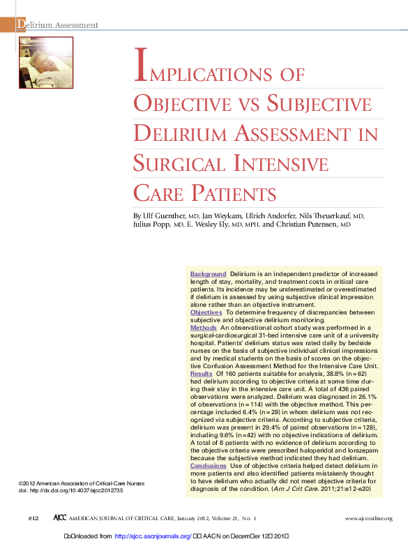 (PDF) Implications of Objective vs Subjective Delirium Assessment in ...