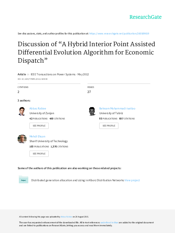 (PDF) Discussion of “A Hybrid Interior Point Assisted Differential Evolution Algorithm for ...
