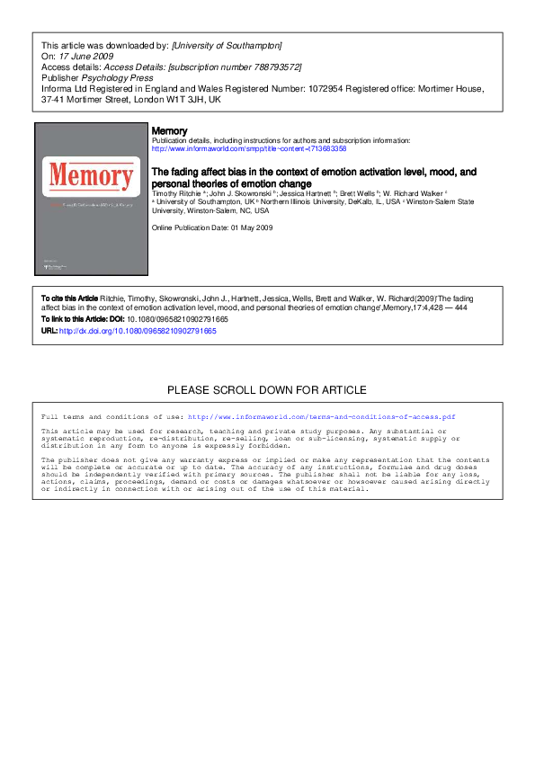 (PDF) The fading affect bias in the context of emotion activation level ...