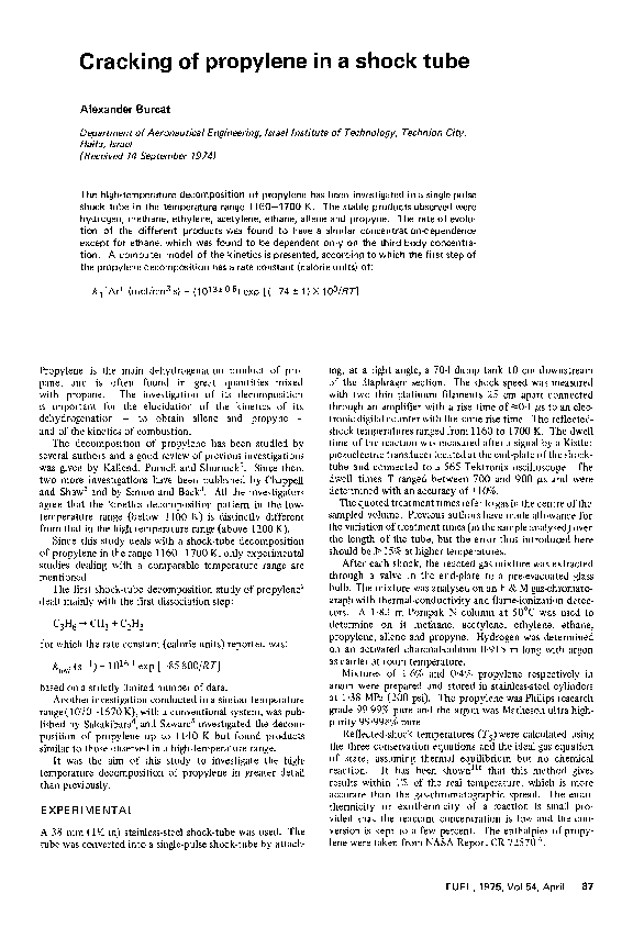 (PDF) Cracking of propylene in a shock tube