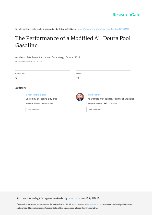 (PDF) The Performance of a Modified Al-Doura Pool Gasoline